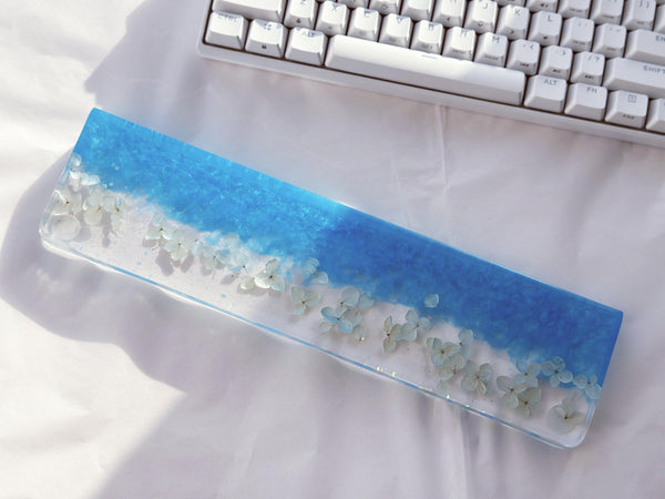 Pearlescent Blue, Hydrangeas, Clear Keyboard Wrist Rest - HiJenney