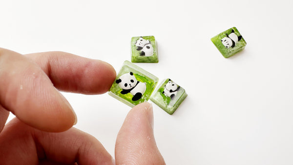 Cute Panda Artisan Keycaps, Green Bamboo Leaves Keycaps - HiJenney